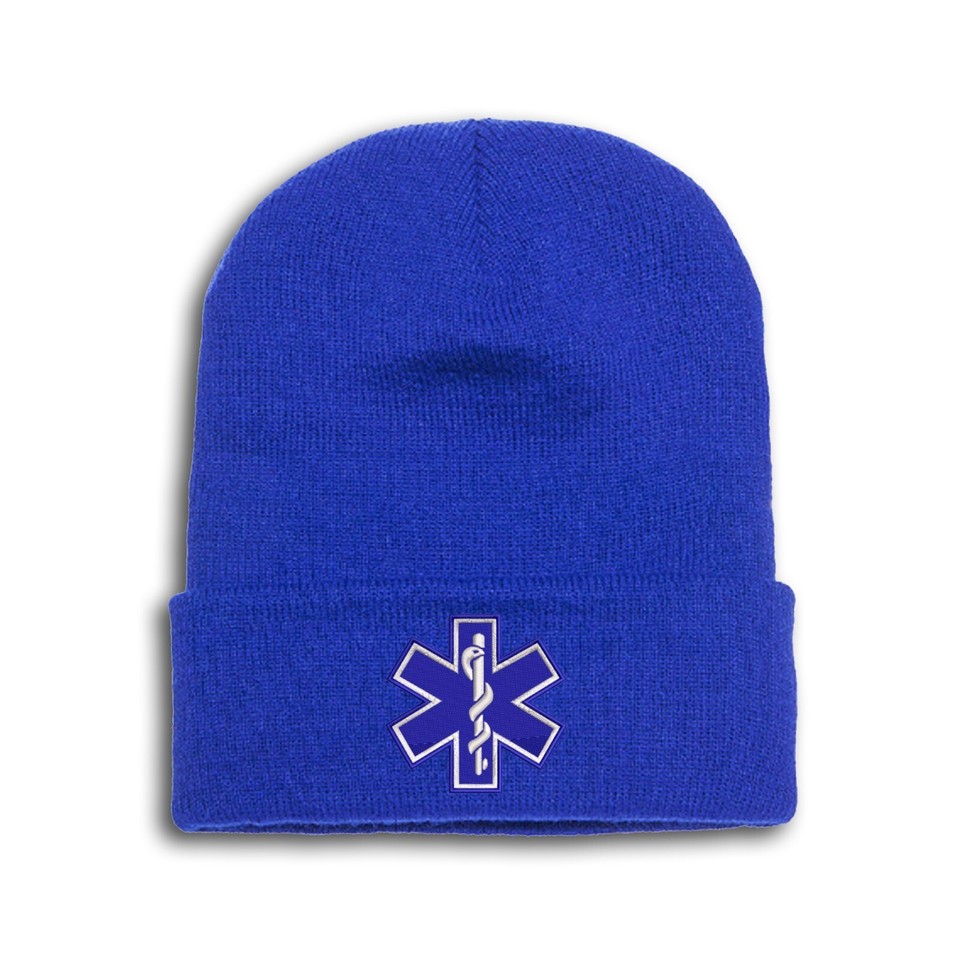 Star of Life EMS EMT Paramedic Embroidered Logo Knit Beanie Cuff Winter ...