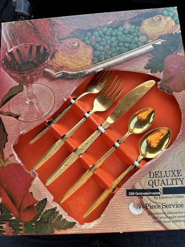 Vintage Gold Stainless Lifetime Cutlery Bouquet Flatware 50 Pieces New ...