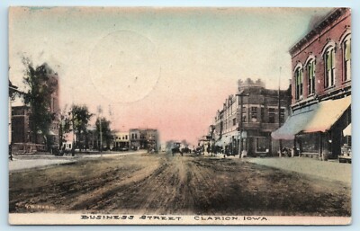 POSTCARD Business Street Clarion Iowa 1908 Storefronts | eBay