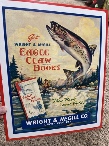Vintage Wright & McGill Eagle Claw Metal Wall Sign Man Cave Bro Barn Hubby Hut | eBay