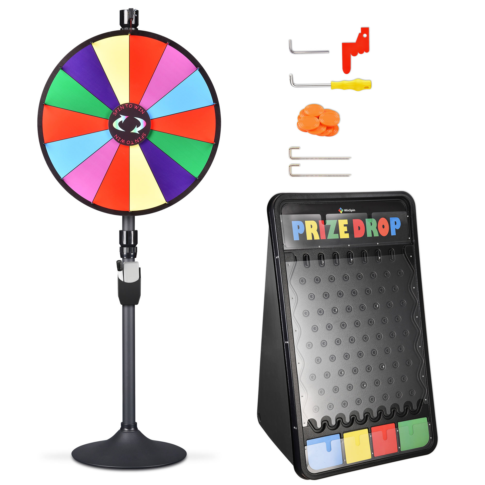 WinSpin 24" Dual Use 14 Slots Prize Wheel 41x25" Prize Drop Game Board ...