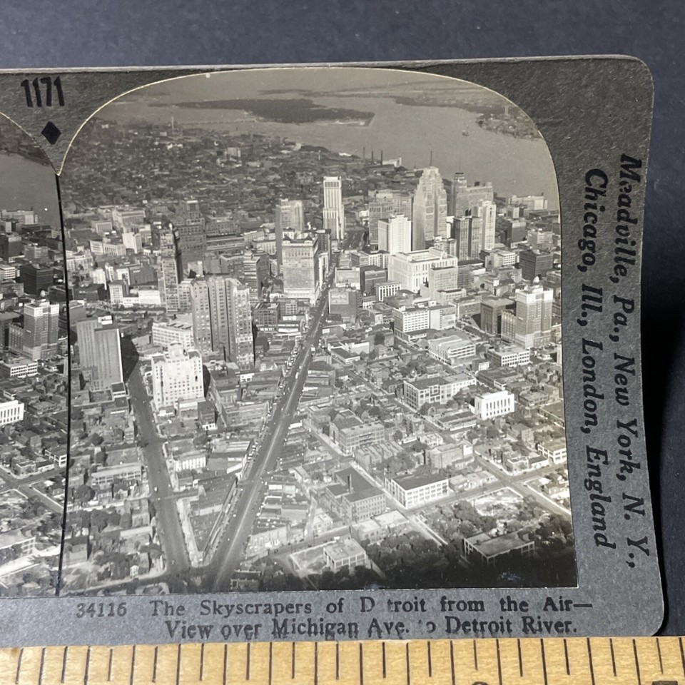 Antique 1920s Detroit Michigan Downtown Aerial View Stereoview Photo ...