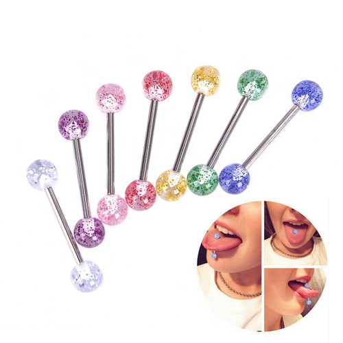 8PCS/Set Colorful Glitters Tongue Rings Barbell Ball Body Piercing ...