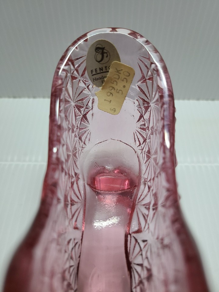 Antique Fenton Art Glass Light Pink Cat Head Shoe Orignal Sticker ...