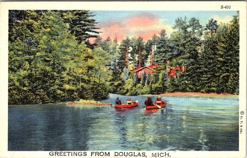 1947, Greetings from DOUGLAS, Michigan Linen Postcard - Curt Teich | eBay