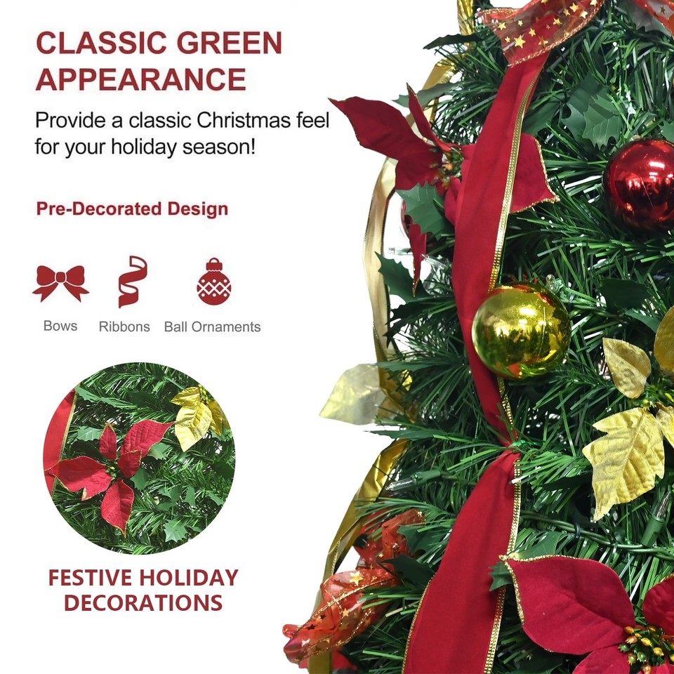 7.5F Prelit Pop Up Christmas Tree Artificial Pull up Xmas Decor Tree w ...