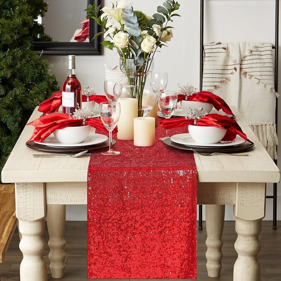 Versatile 12x72 Red Sequin Table Runner - Eye-Catching Decoration for ...