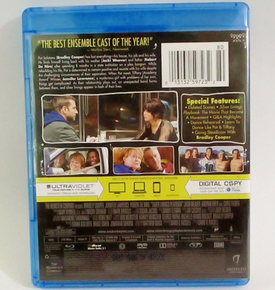 Silver Linings Playbook 2 Disc Blu-Ray 2013 Bradley Cooper Jennifer ...