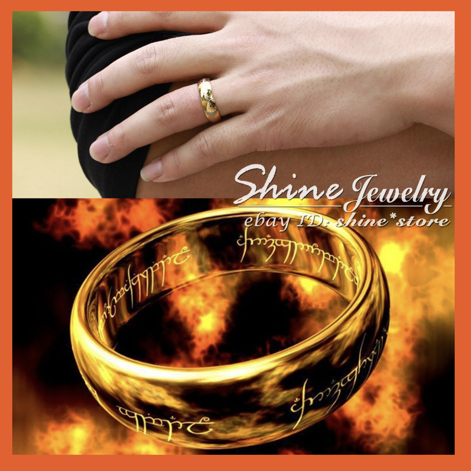 18K GOLD PLATED LORD OF THE RINGS HOBBIT Stainless Steel Mens Band RING ...