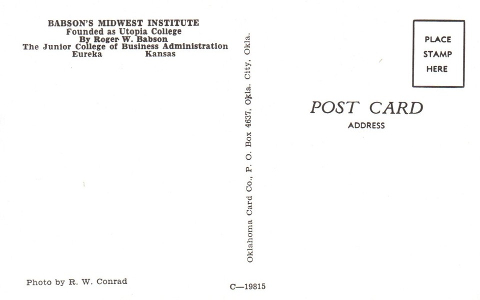 Postcard KS Eureka Babsons Midwest Institute Utopia College Vintage PC ...