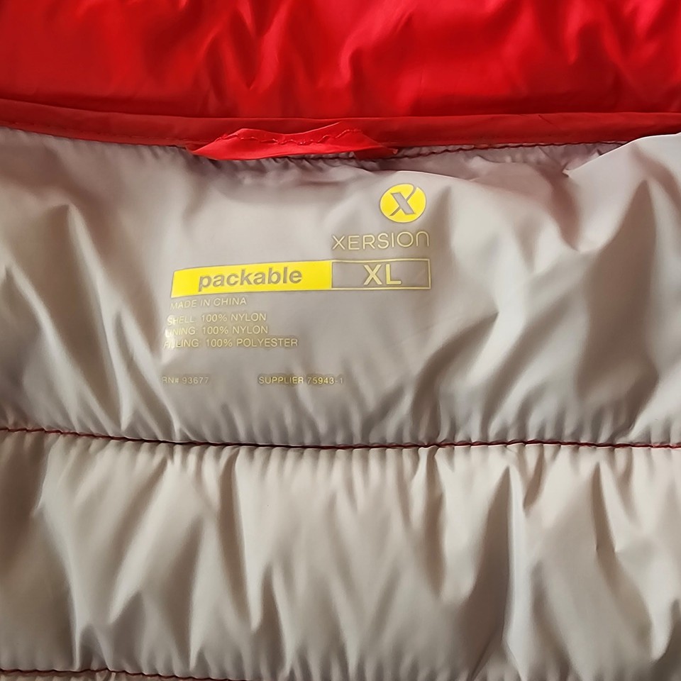 Xersion Packable Puffer Jacket Red Gray Trim Men’s XL Lightweight | eBay