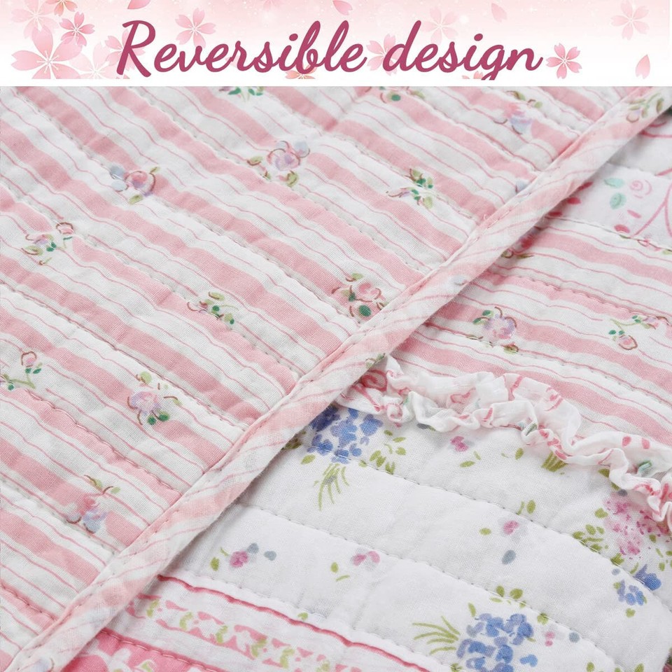 PINK ROMANTIC CHIC LACE 3pc Queen QUILT SET : ROSE RUFFLE RAG SHABBY ...