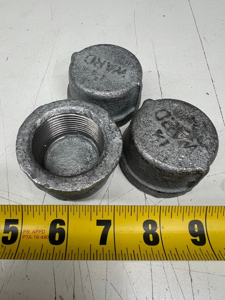 Lot of 3) 1-1/4" Galvanized Cap Female NPT Connection Mall Iron Class ...