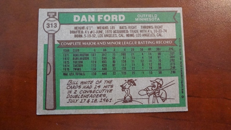 1976 TOPPS # 313 DAN FORD BASEBALL CARD | eBay