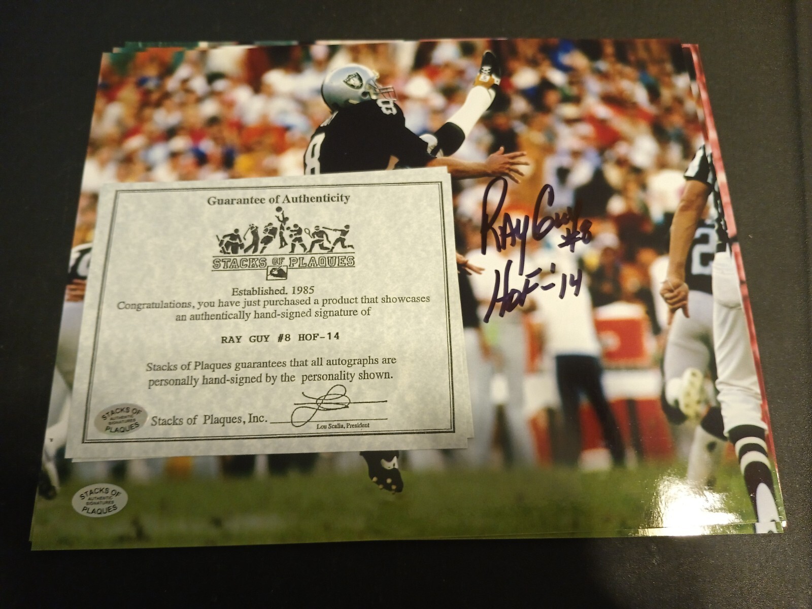 RAY GUY Oakland Raiders ('HoF-14') Signed 8x10 Photo (Stacks of Plaques ...