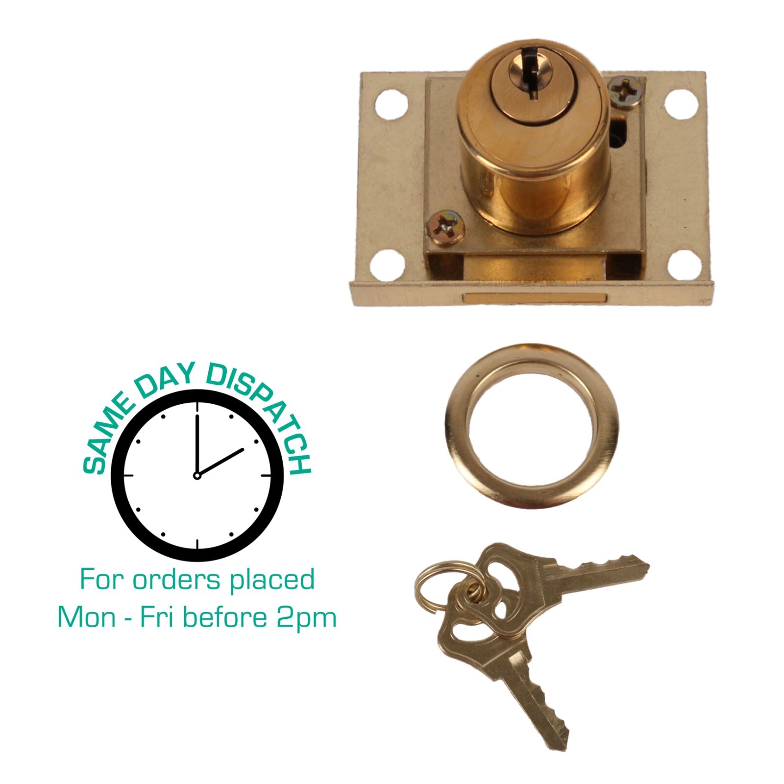 QUALITY BRASS DRAWER LOCK KIT +2 KEYS Cabinet Cupboard Door Office Desk ...