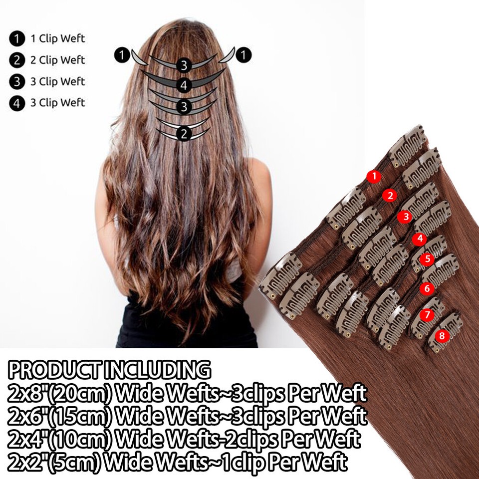 Extra THICK Double Wefted Clip In Remy Real 100% Human Hair Extensions ...