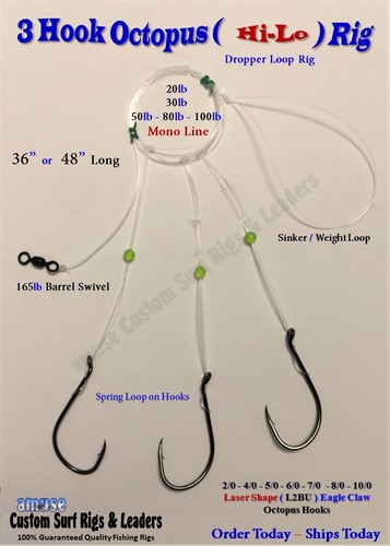 3 Hook Deep Drop ( HI-Lo ) Fishing Rigs Porgies Black Fish Sea Bass ...