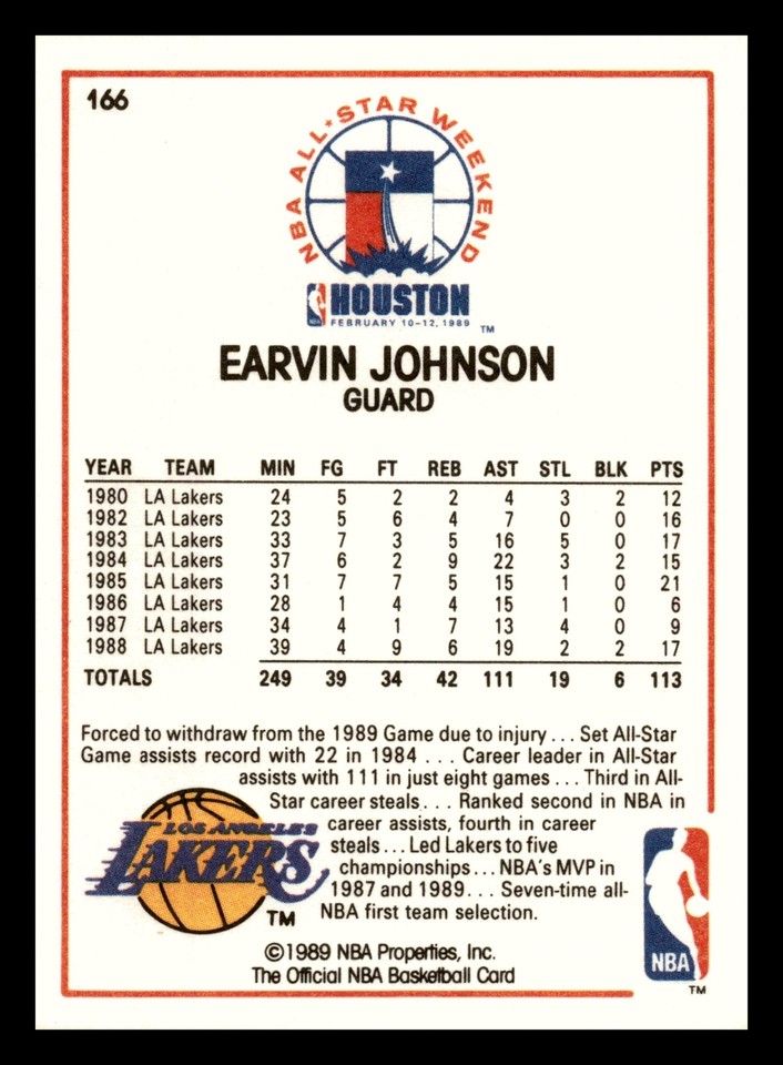 1989-90 Hoops Earvin Johnson HOF #166 NBA All-Star Game Lakers NM-MINT ...