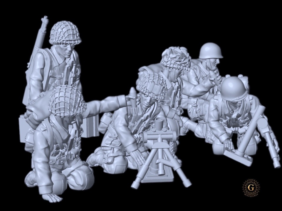 WW2 US Airborne Light Mortars 28mm 1/56 ideal Bolt Action Unpainted ...