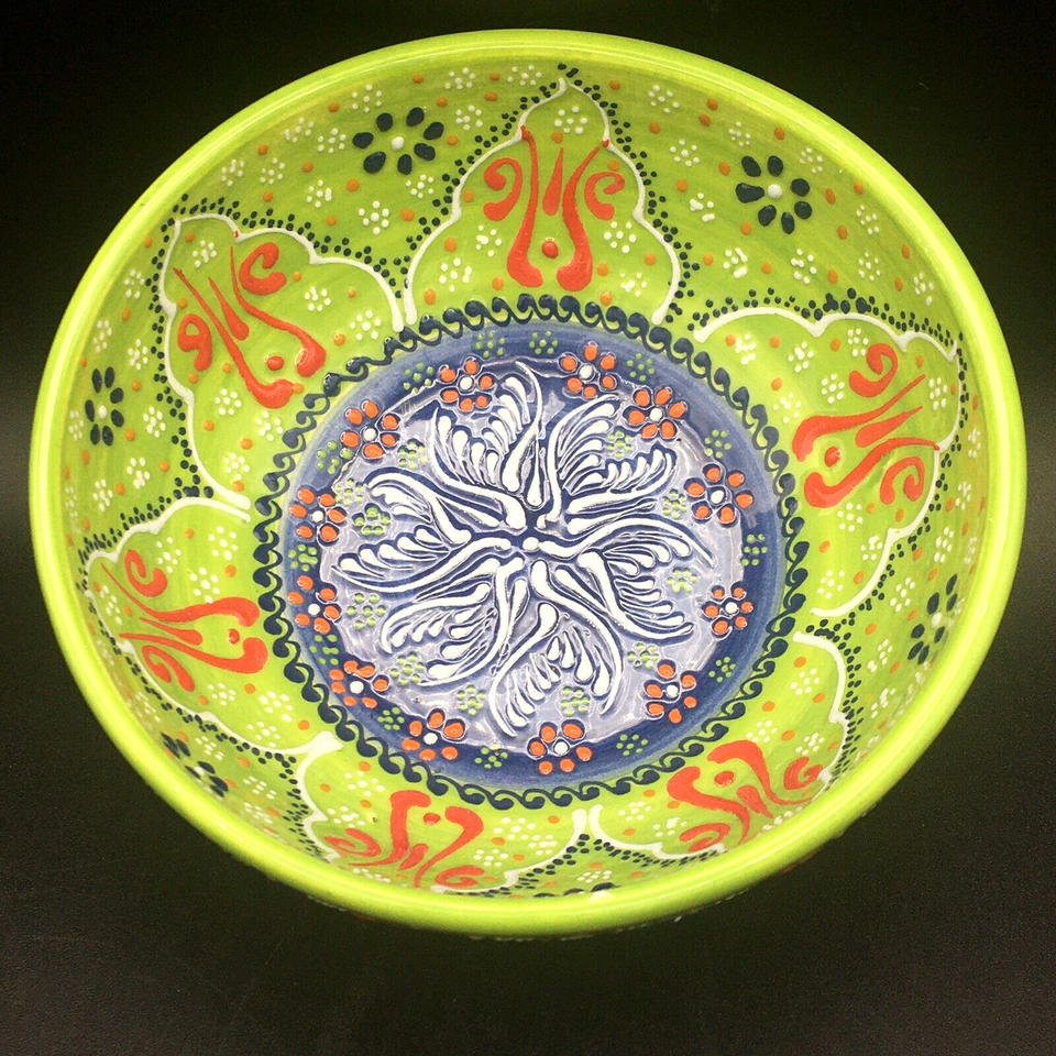 Natto Tulay Turkish Ceramic 6" Bowl Hand Painted Textured Folk Art | eBay
