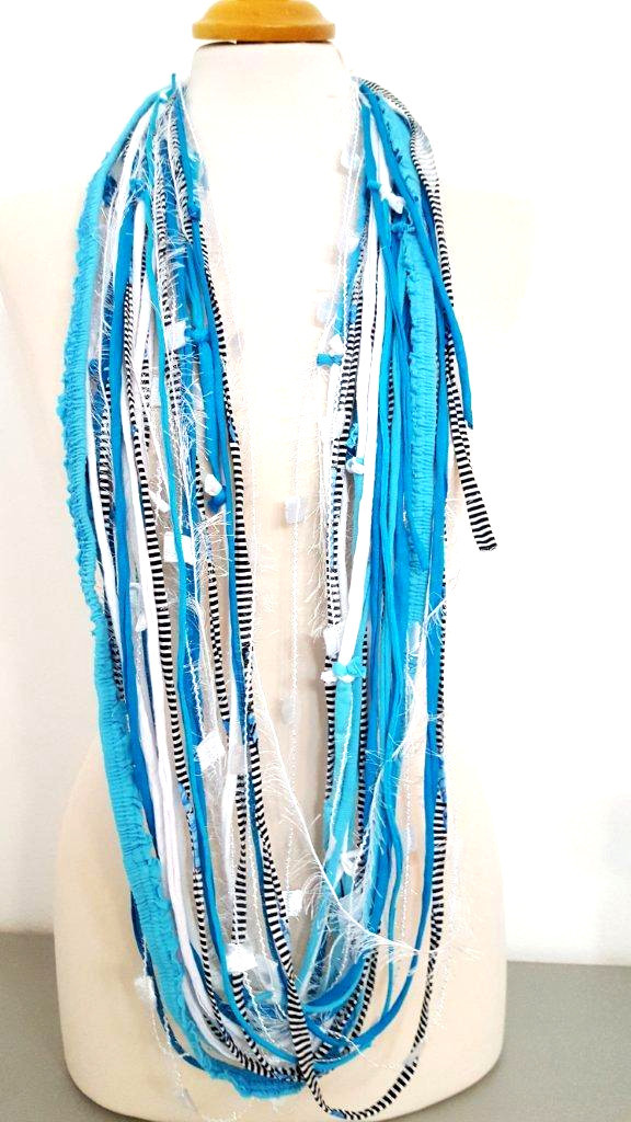 Aqua Blue Summer Scarves Oversize Fabric Frayed Scruffy Necklace Azure ...