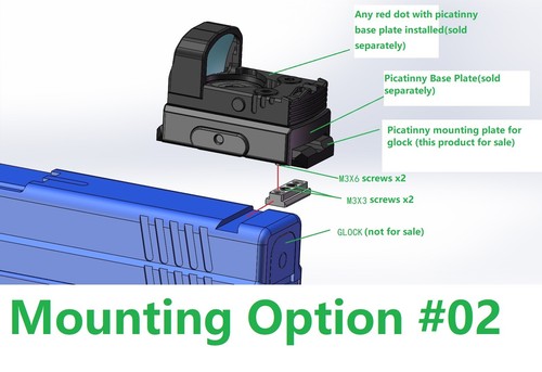 PICATINNY RAIL Mount Plate for Glock 19+Screw Hole for Deltapoint Pro ...