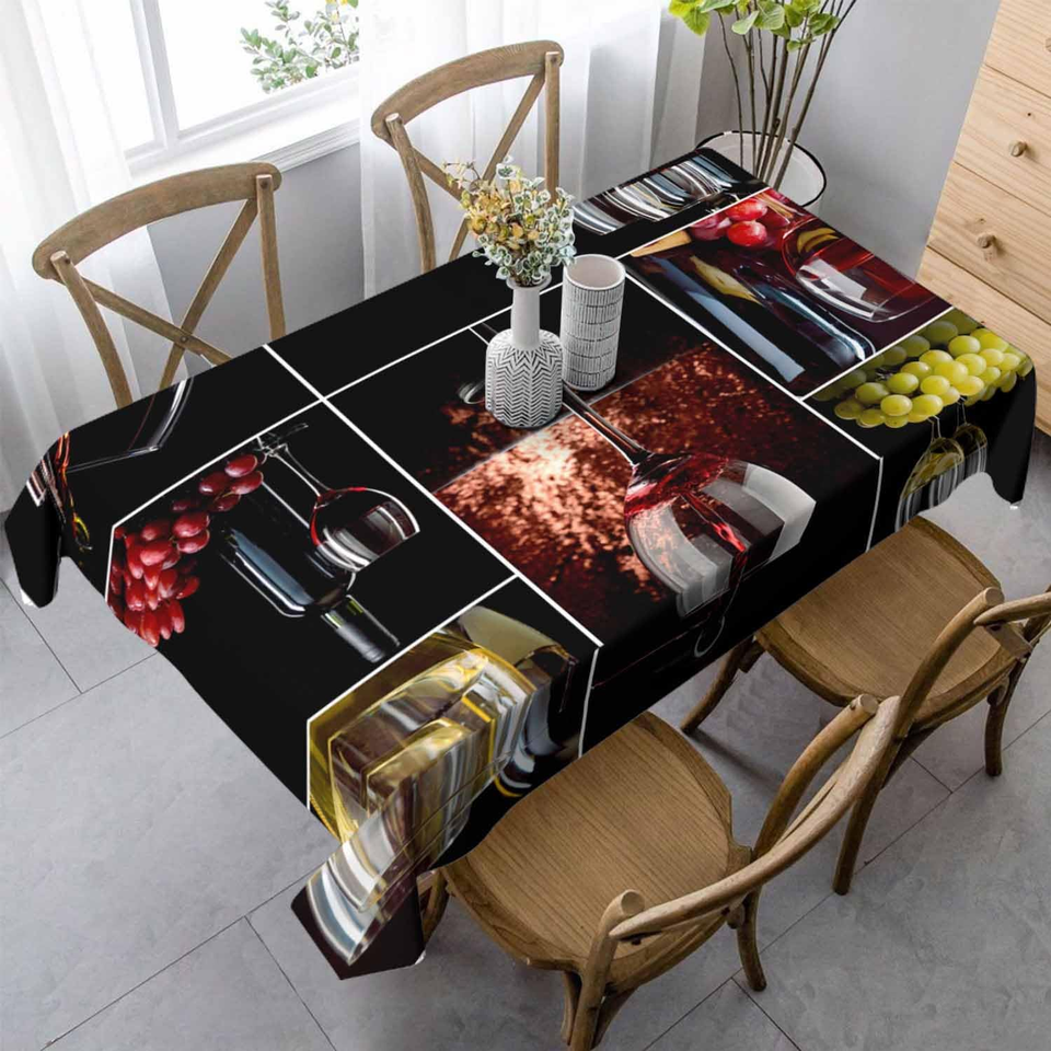 Wine Red Table Cloth Rectangle Table Red Wine Vinal Bottle Grapes ...