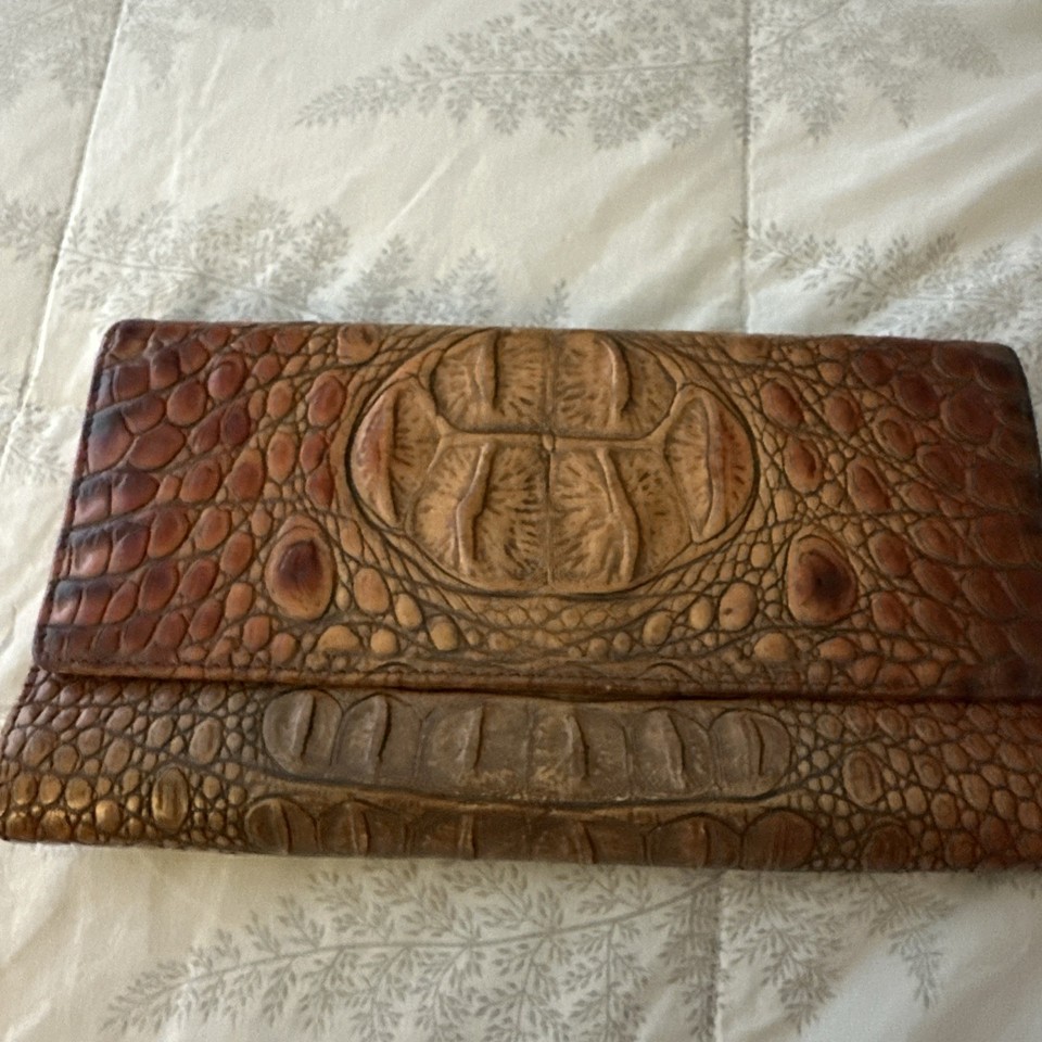 Brahmin Brown Croc Embossed Leather Tri - Fold Checkbook Wallet | eBay