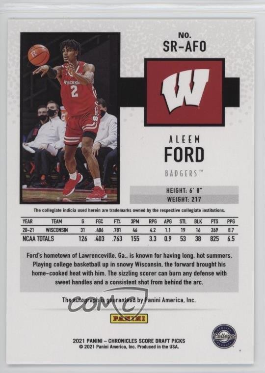 2021-22 Panini Chronicles Draft Picks Score Rookie Black Aleem Ford #SR ...