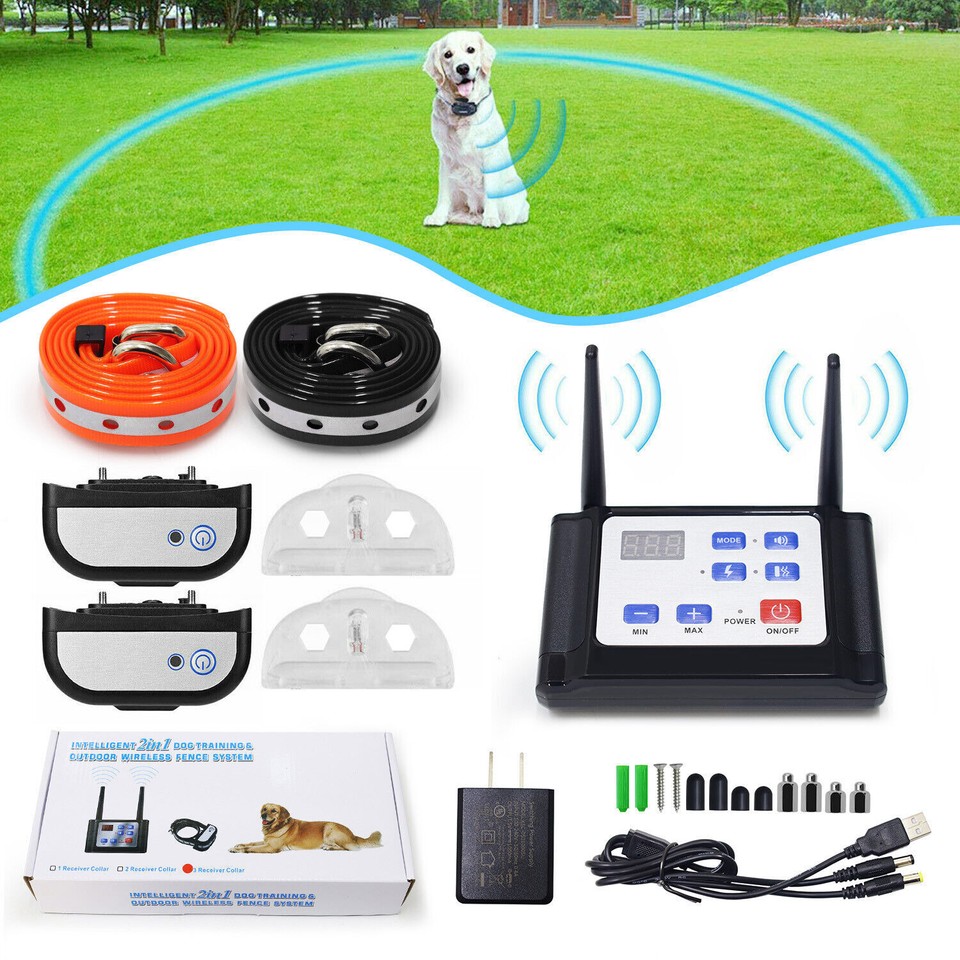 2 in 1 Wireless Electric Fence Pet Containment System Dog Shock Collar ...