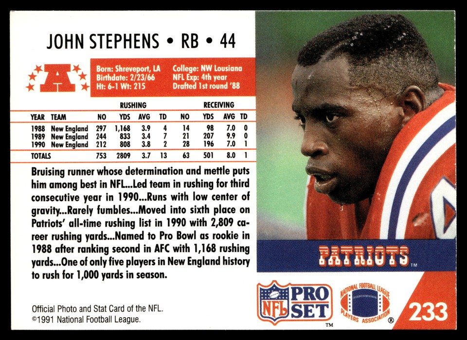 1991 Pro Set #233 John Stephens | eBay