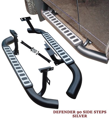 LAND ROVER DEFENDER 90 SIDE STEPS RUNNING BOARD FIRE & ICE STYLE BLACK ...