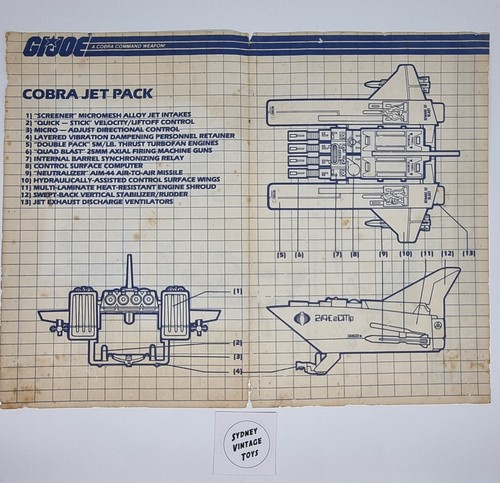 Vintage GI JOE Cobra Jet Pack Vehicle Instructions Blueprints 1987 | eBay