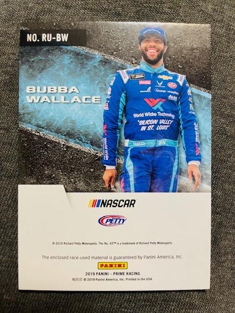 2019 Panini Prime Bubba Wallace Race Used Firesuit Relic Card /50 Rare ...