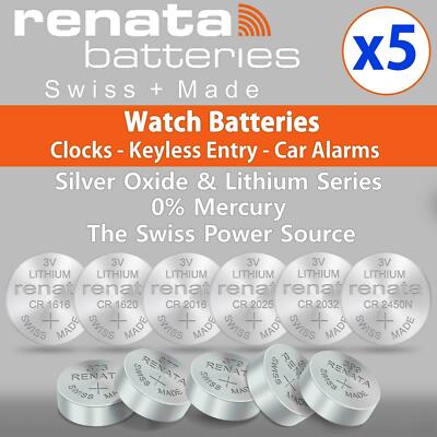 5x Renata Wrist Watch Battery Swiss Made Silver Oxide Cell All Sizes ...