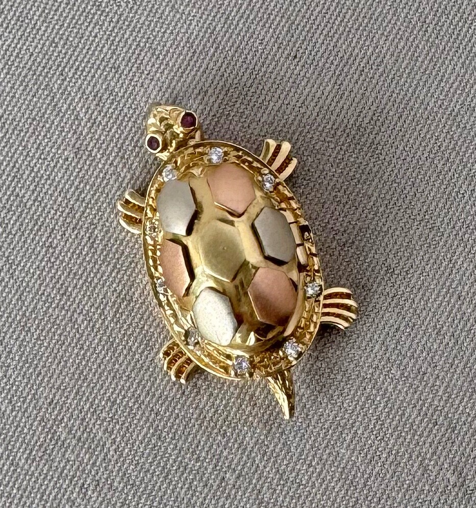 10K Gold Articulated Head, Legs, Tail TURTLE Pendant … - Gem