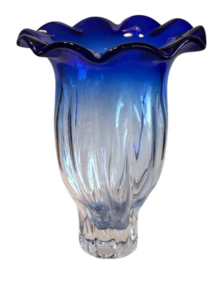 Vintage Shannon Crystal Ireland Design Handmade Cobalt Blue Ruffled ...