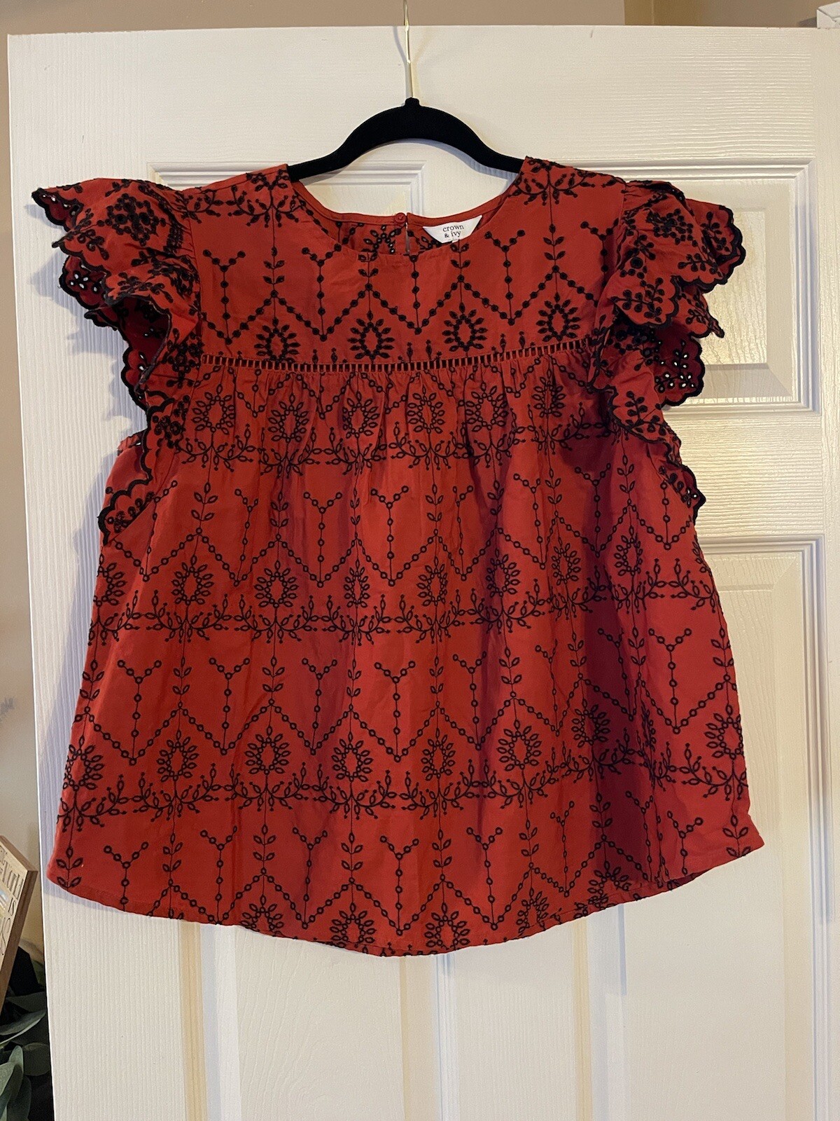 Crown & Ivy Burnt Orange Flutter Sleeve Top - Gem