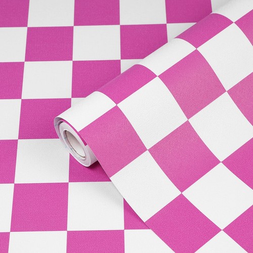 Amiya Checkered Wallpaper Peel and Stick Hot Pink Checkerboard Contact ...