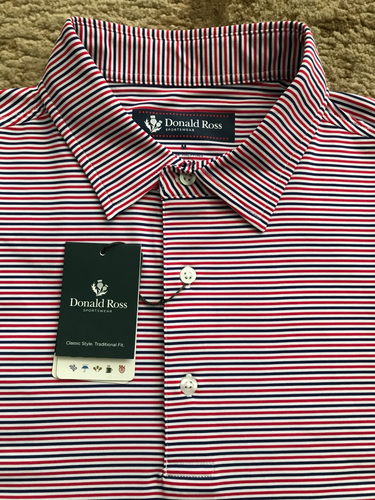 Donald Ross Sportswear Golf Polo Shirt Mens Medium Striped Red White Blue NWT | eBay