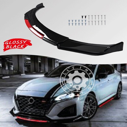 Gloss Black Front Bumper Spoiler Panel RED Lip Body Kit For Nissan ...