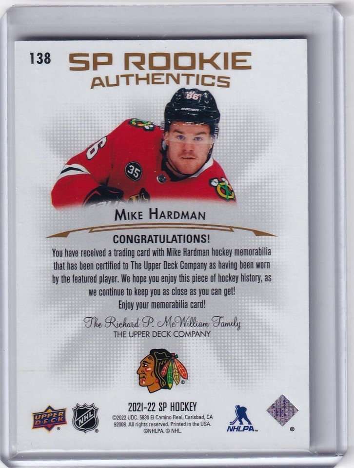 2021-22 SP Retail Rookie Authentics Jersey Mike Hardman #138 Rookie RC ...