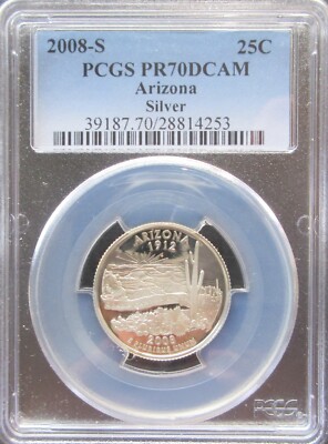 2008-S SILVER PROOF ARIZONA STATEHOOD WASHINGTON QUARTER COIN PCGS PR ...