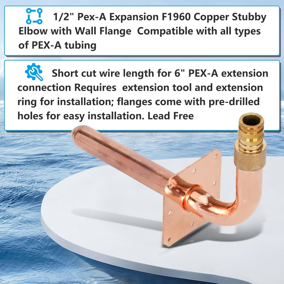 Pack of 10 Copper Stub Out Elbows with Wall Flange PEX-A Stub Out 1/2 ...