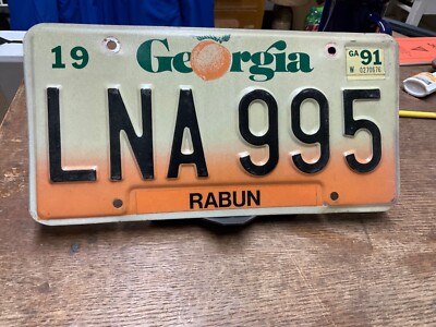 License Plate Vintage Tag Georgia GA LNA 995 Rabun 1991 Peach Rustic ...