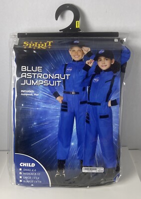 Child Size Medium NASA Blue Astronaut Jumpsuit and Hat Spirit Halloween ...