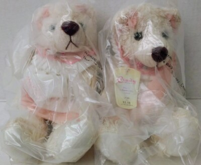 Cindy Teddy Bear Pink White Dress Ruffle Collar Bow Embroidered Flower ...