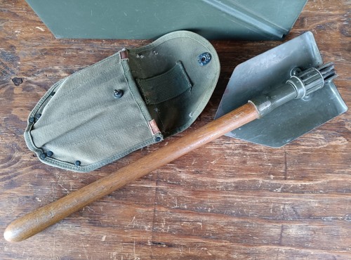 Vtg OD Army Surplus Military Folding Field Shovel E-Tool W1944 Canvas ...