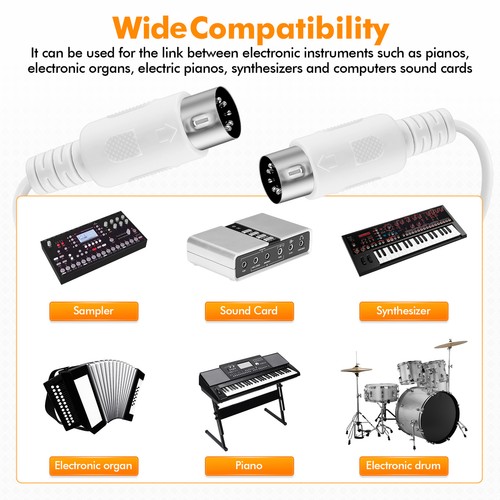 1.5m MIDI 5 Pin DIN Male to Male Music Instrument Keyboard Cable Cord ...
